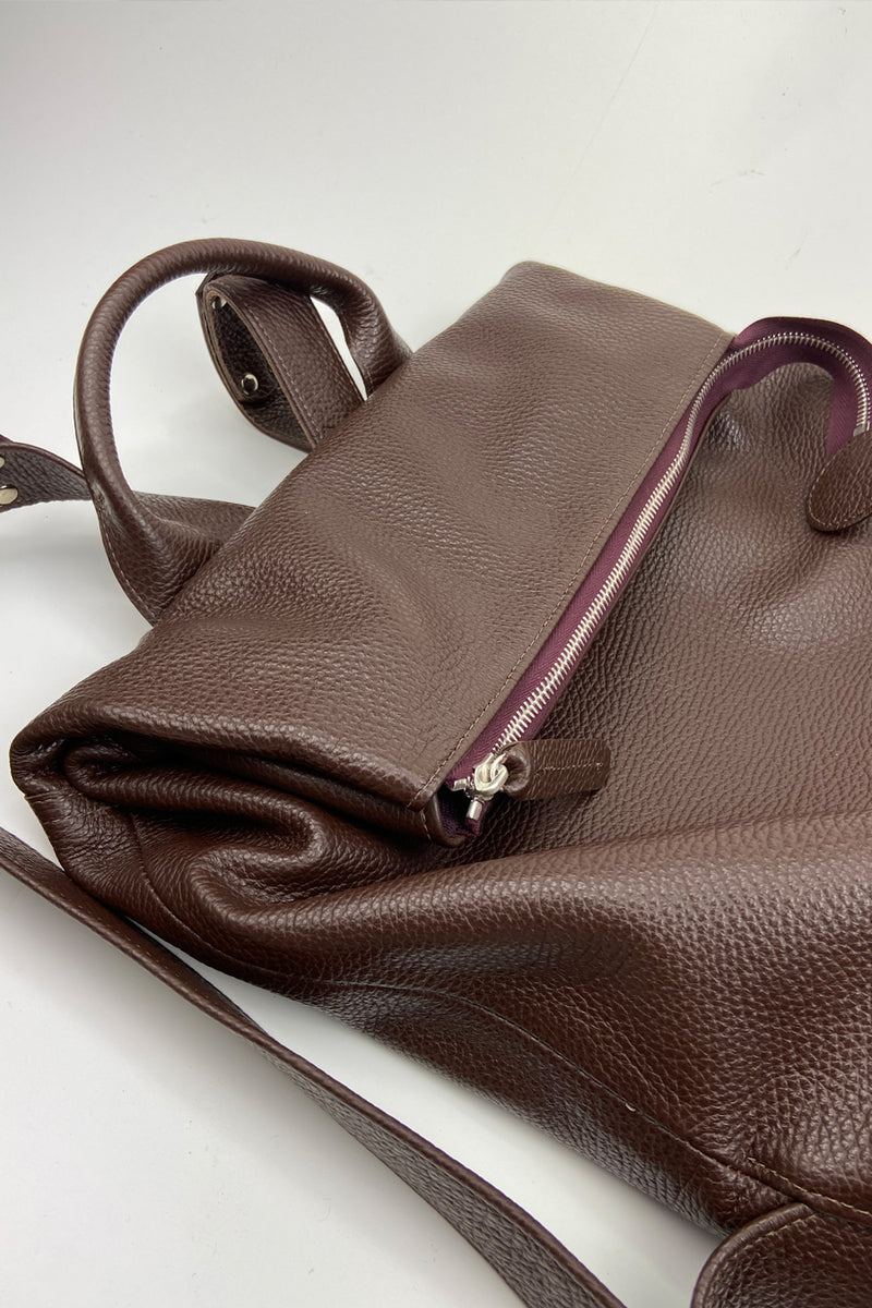 Nancy Chocolate Pebble Leather Rucksack – The Bias Cut
